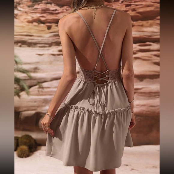 Dresses | Boho Lace Insert Crisscross Tie Open Back Cami Dress | Poshmark